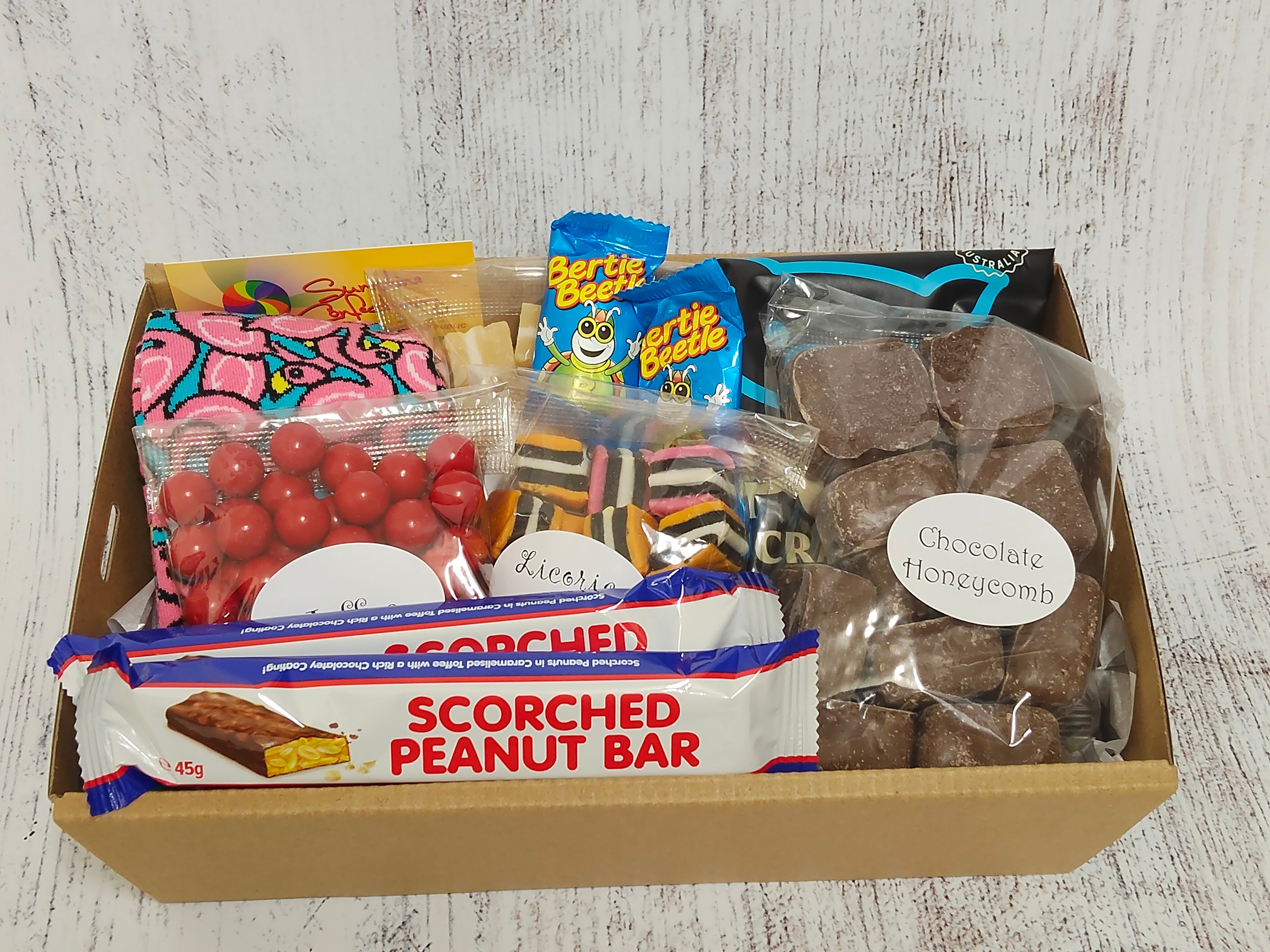 Sweets, Chocs and Socks Hamper | Sunshine Confectionery